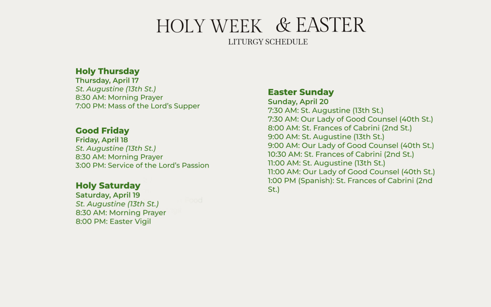 Holy Week and Easter Liturgy Schedule (2) – Saint Damien Parish